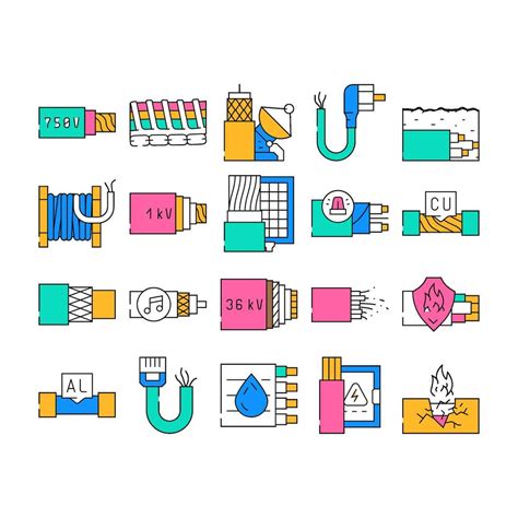Cable Wire Electrical System Icons Set 49817088 Vector Art At Vecteezy