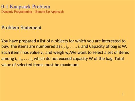 Knapsack Problem Analysis Of Algorithmppt