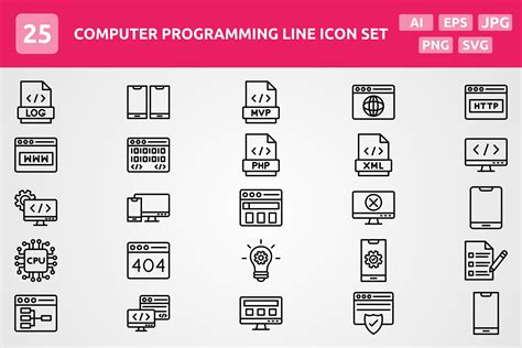 25 Vector Computer Programming Line Icon Graphic By Graphixs Art
