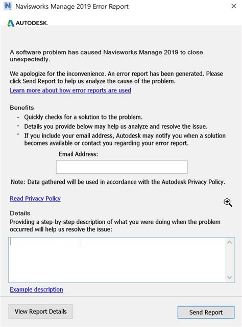 Navisworks Crashes On Startup And Shows An Error Report Dialog