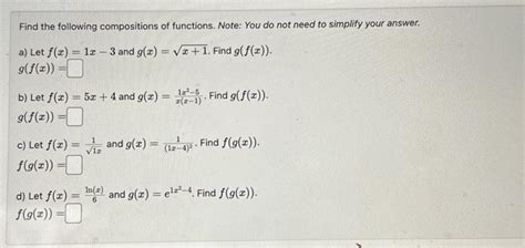 solved find the following compositions of functions note