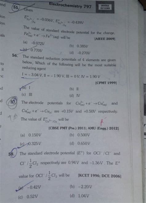 The Standard Reduction Potentials Of 4 Elements Are Given Below Which Of