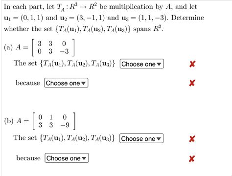Solved In Each Part Let TA R3R2 Be Multiplication By A Chegg Com