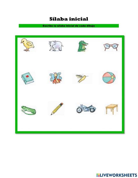 Sílabas iniciales interactive worksheet | Live Worksheets