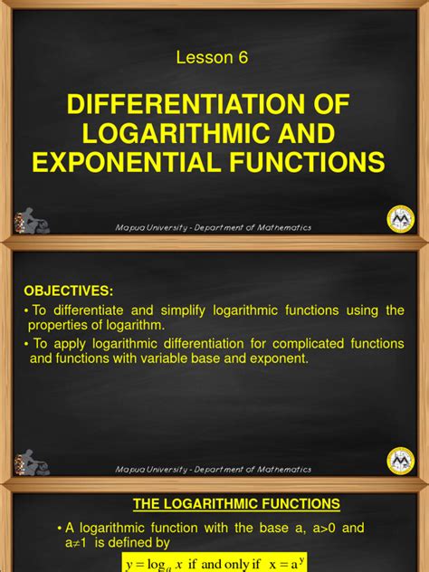 Lesson 6 Differentiation Of Logarithmic And Exponential Functions Pdf