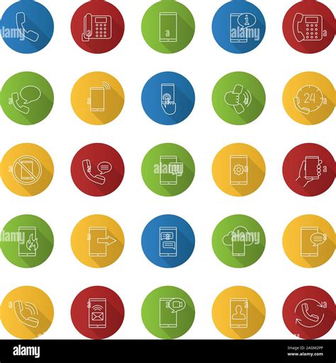 Phone Communication Flat Linear Long Shadow Icons Set Smartphone Calls Messages Hotline