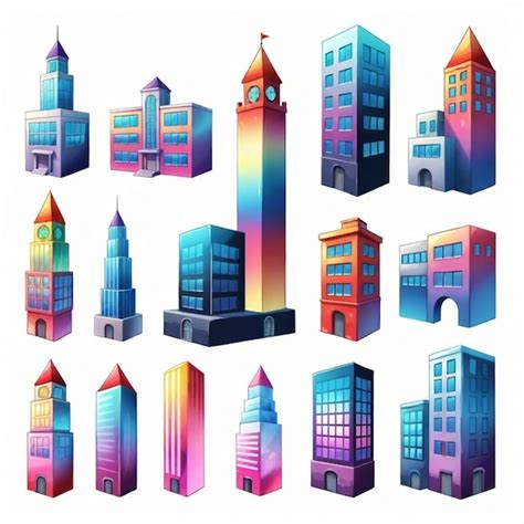 Una Colección De Edificios Con Diferentes Colores Y Formas Vector Premium
