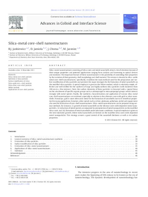 Silica Metal Core Shell Nanostructures