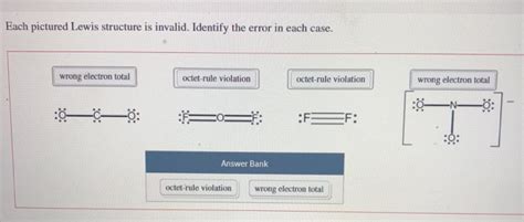 solved each pictured lewis structure is invalid identify