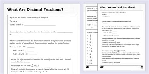 What Are Decimal Fractions Notes And Activity Twinkl