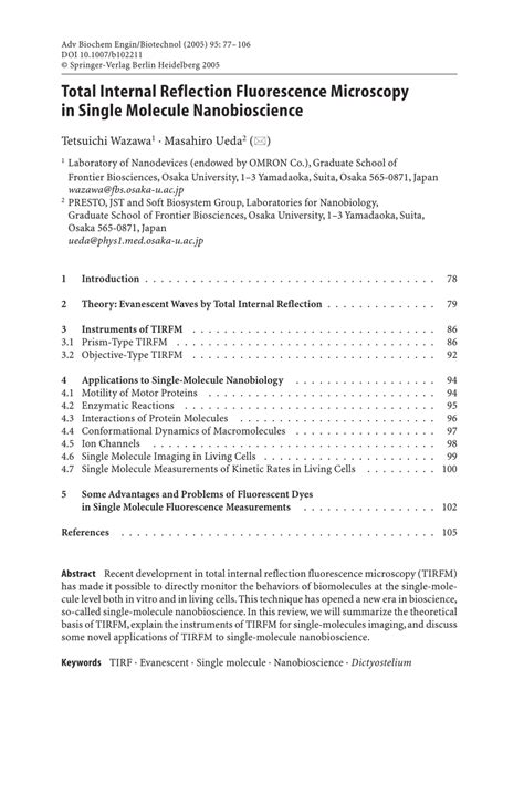 Pdf Total Internal Reflection Fluorescence Microscopy In Single Molecule Nanobioscience