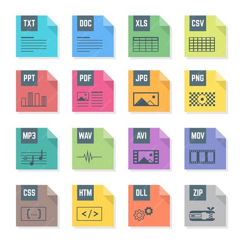 Premium Vector Various Flat Design Colored File Formats Icons With Symbols Illustrations White