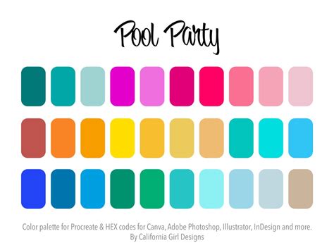 Pool Party Color Palette For Procreate And Hex Codes For Canva And Adobe Creative Suite 30