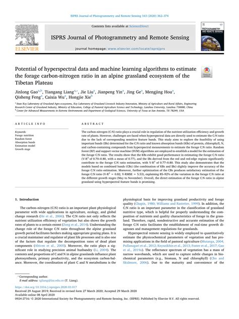 Pdf Potential Of Hyperspectral Data And Machine Learning Algorithms