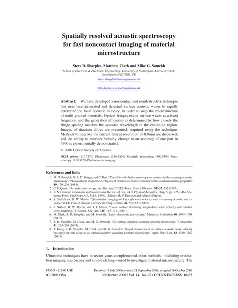 Pdf Spatially Resolved Acoustic Spectroscopy For Fast Noncontact Imaging Of Material