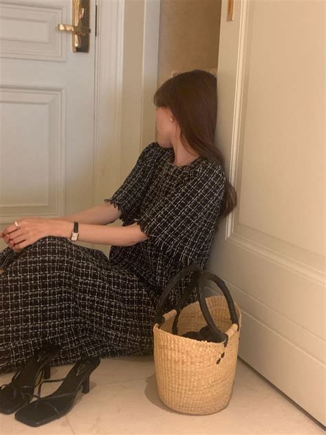 반팔 트위드 체크 수술 태슬 키작녀 롱 원피스 결혼식 하객룩 상견례옷차림 돌잔치 출근룩