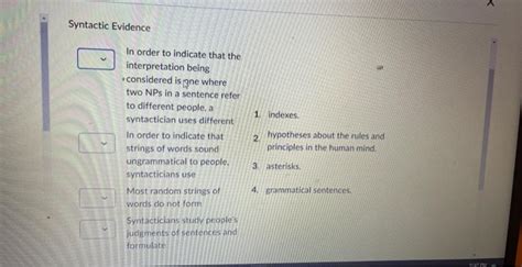 Syntactic Evidence In Order To Indicate That The