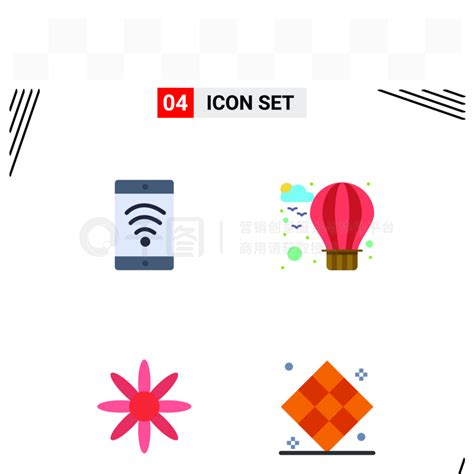 可编辑免抠元素 网站移动和应用程序移动，田径，空气，花卉，游戏的4平面图标概念可编辑矢量设计元素 模板免费下载 Eps格式 1500像素 编号38845654 千图网