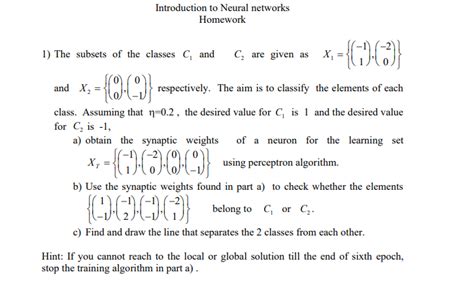 introduction to neural networks homework 1 the