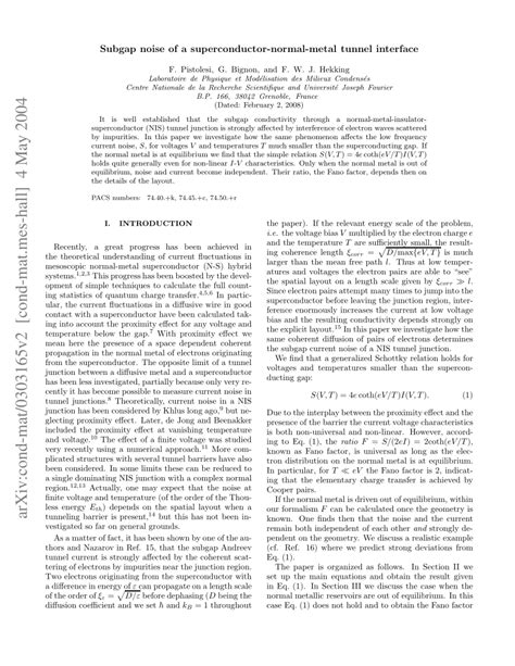 Pdf Subgap Noise Of A Superconductor Normal Metal Tunnel Interface