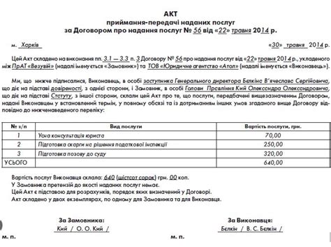 Акт виконаних робіт зразок і приклади