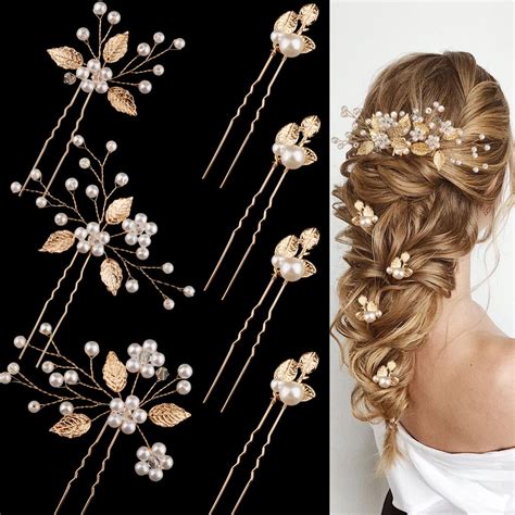 7 Pieces Wedding Hair Pins Gold Leaf Bride Headpiece Pearl