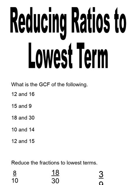 Reducing Ratios To Lowest Terms Pdf Ratio Division Mathematics