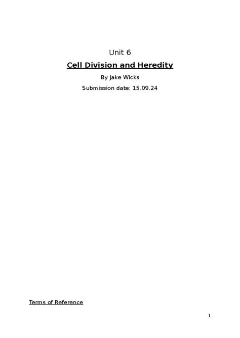 Cell Division And Heredity Academic Report Unit 6 Cell Division And Heredity By Jake Wicks