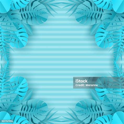 열 대 종이 팜 Monstera 프레임 나뭇잎 여름의 열 대 잎 종이 접기 이국적인 하와이 정글 여름 배경 종이 컷 스타일 0명에 대한 스톡 벡터 아트 및 기타 이미지