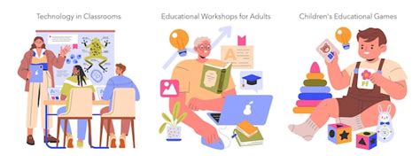 Premium Vector Educational Diversity Set Inclusive Digital Learning Adult Retraining And