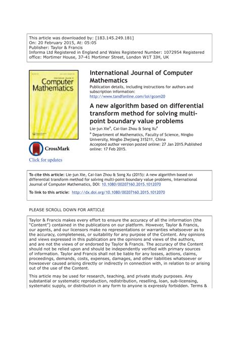 Pdf A New Algorithm Based On Differential Transform Method For