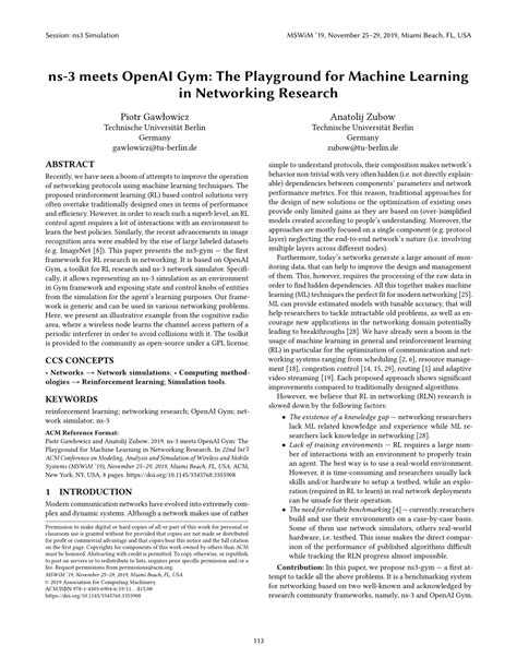 pdf ns 3 meets openai gym the playground for machine learning in