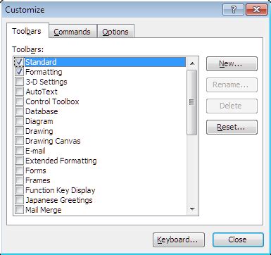 Customizing Toolbars