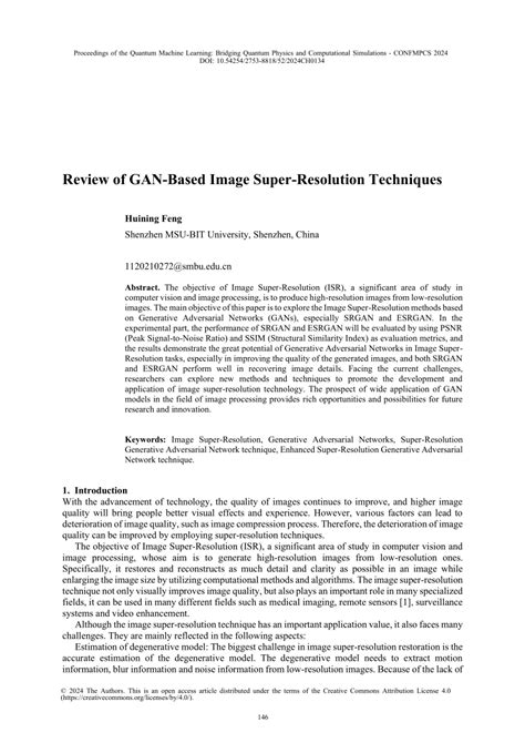 Pdf Review Of Gan Based Image Super Resolution Techniques