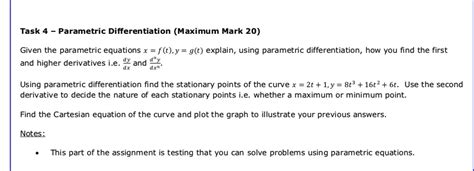 Solved Task 4 Parametric Differentiation Maximum Mark 20 Given The