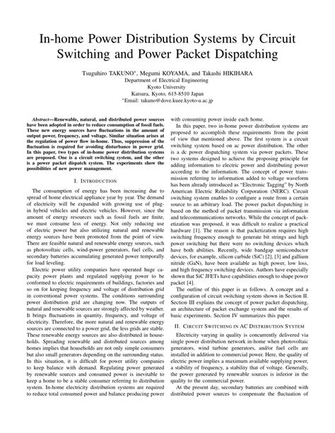 Pdf In Home Power Distribution Systems By Circuit Switching And Power