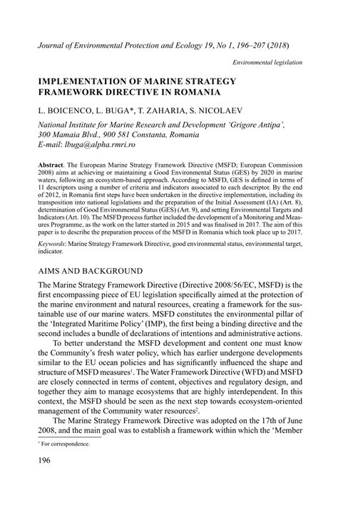 Pdf Implementation Of Marine Strategy Framework Directive In Romania