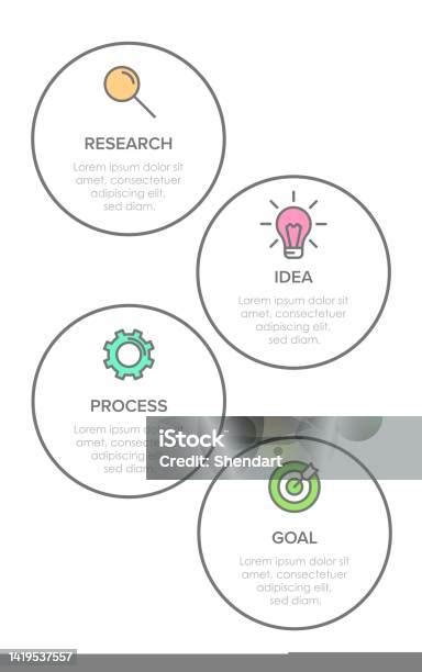 아이콘과 4가지 옵션 또는 단계가 있는 수직 인포그래픽 디자인 얇은 선 인포그래픽 비즈니스 개념 정보 그래픽 흐름 차트 프리젠 테이션 모바일 웹 사이트 인쇄 된 자료에