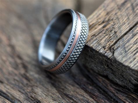 Titan Knurled Titanium And Copper Inlay Mens Wedding Band Richter
