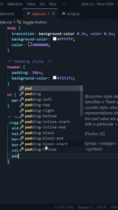 Create Dark Light Mode Html Css And Javascript Shorts Shortvideo
