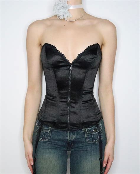 Black Zip Up Corset S M Holy Thrift