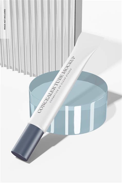 Premium Psd Concealer Tube With Acrylic Backdrop Mockup Leaned