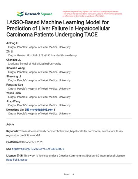 pdf lasso based machine learning model for prediction of liver