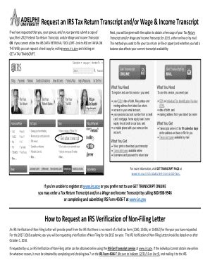 Fillable Online Request An IRS Tax Return Transcript And Or Wage Income Transcript Fax Email