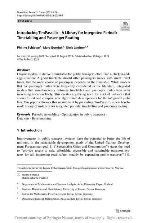 Pdf Introducing Timpasslib A Library For Integrated Periodic Timetabling And Passenger Routing