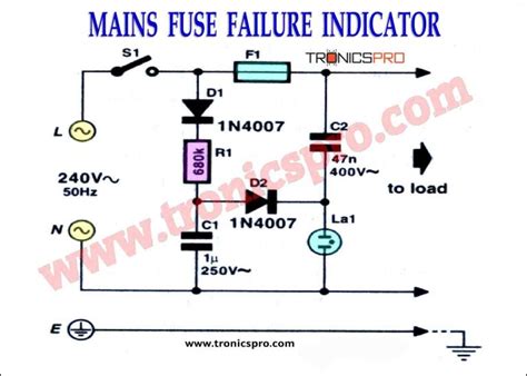 Mains Fuse Failure Indicator Circuit Diagram TRONICSpro