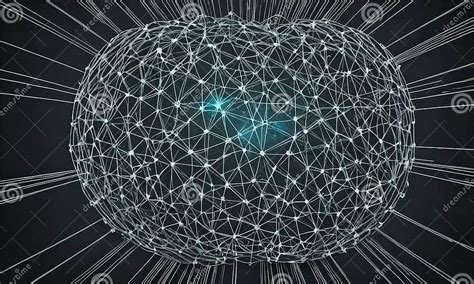Complex Network Interconnected Lines And Dots Forms Spherical Structure With Small Blue Dot At