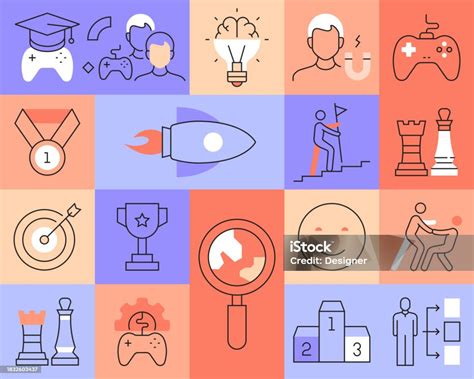 Gamification Related Vector Thin Line Icons Outline Symbol Collection