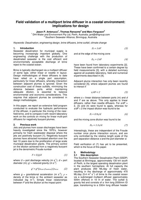 Pdf Field Validation Of A Multiport Brine Diffuser In A Coastal