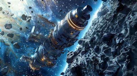 Futuristic And Innovative Asteroid Mining Facility In Outer Space With